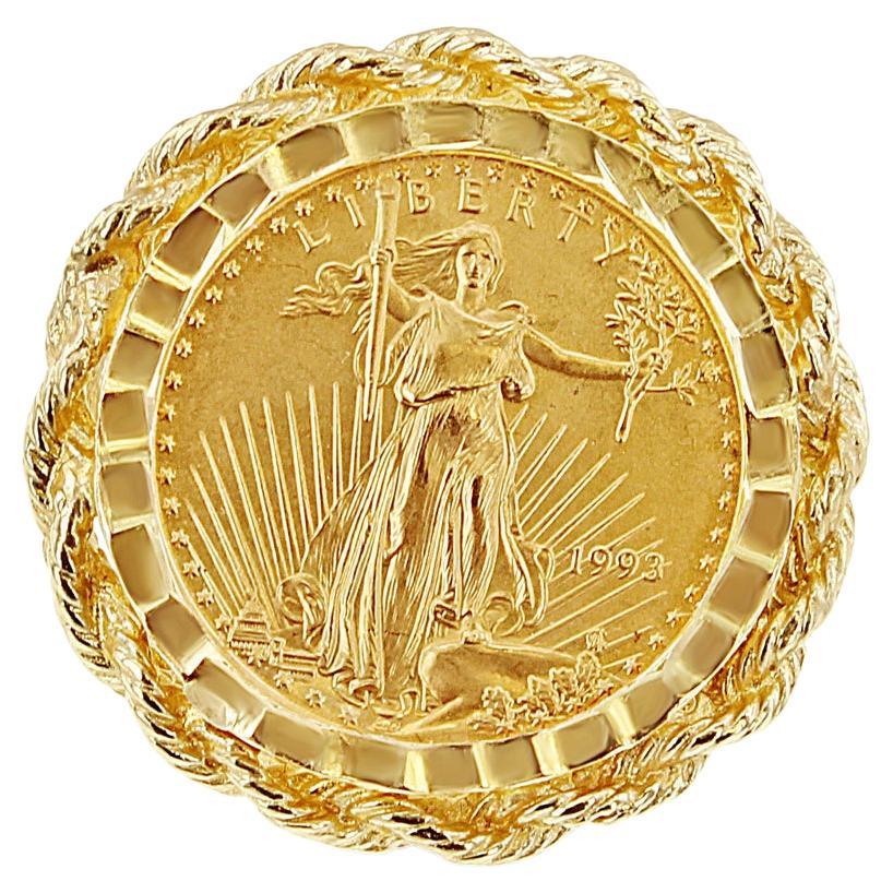 Lady Liberty Coin Ring w/ Diamond Cut and Rope Bezel 14k Yellow Gold ...