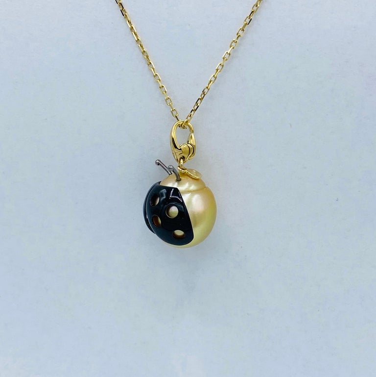 Ladybug 18Kt White Yellow Gold Australian Pearl Charm Pendant ...