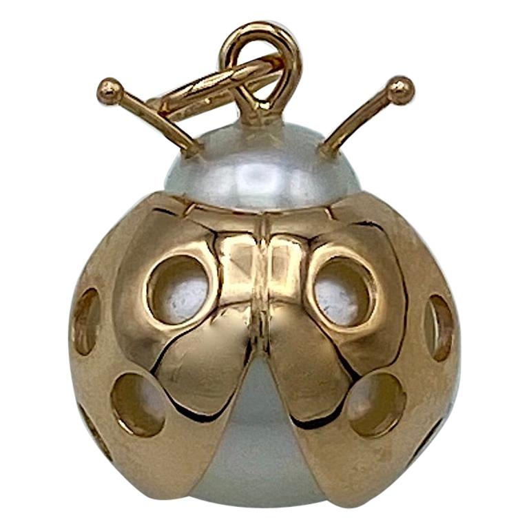 Ladybird/Bird Red 18 Karat Gold Australian Pearl Lucky Pendant/Necklace ...