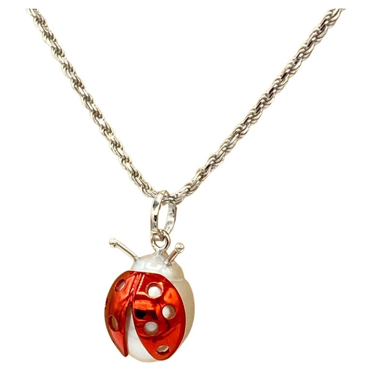Ladybug or Ladybird 18 Karat Red White Gold Australian Pearl Pendant ...