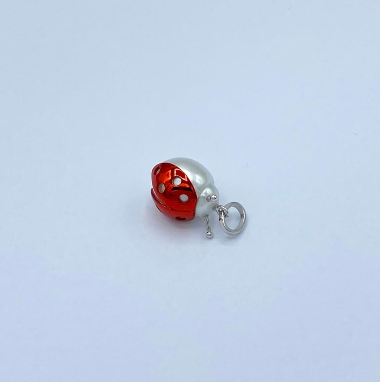 Ladybug or Ladybird 18 Karat Red White Gold Australian Pearl Pendant ...