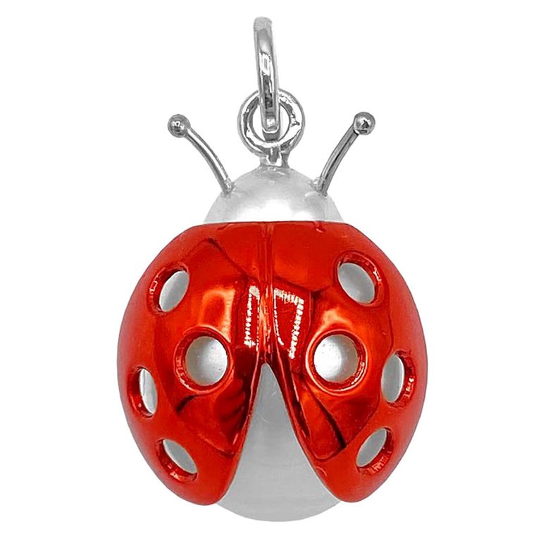 Ladybug or Ladybird 18 Karat Red White Gold Australian Pearl Pendant ...
