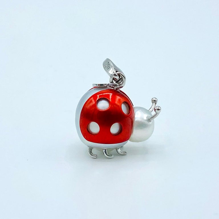 Ladybug or Ladybird 18 Karat Gold Australian Pearl Pendant Necklace or ...