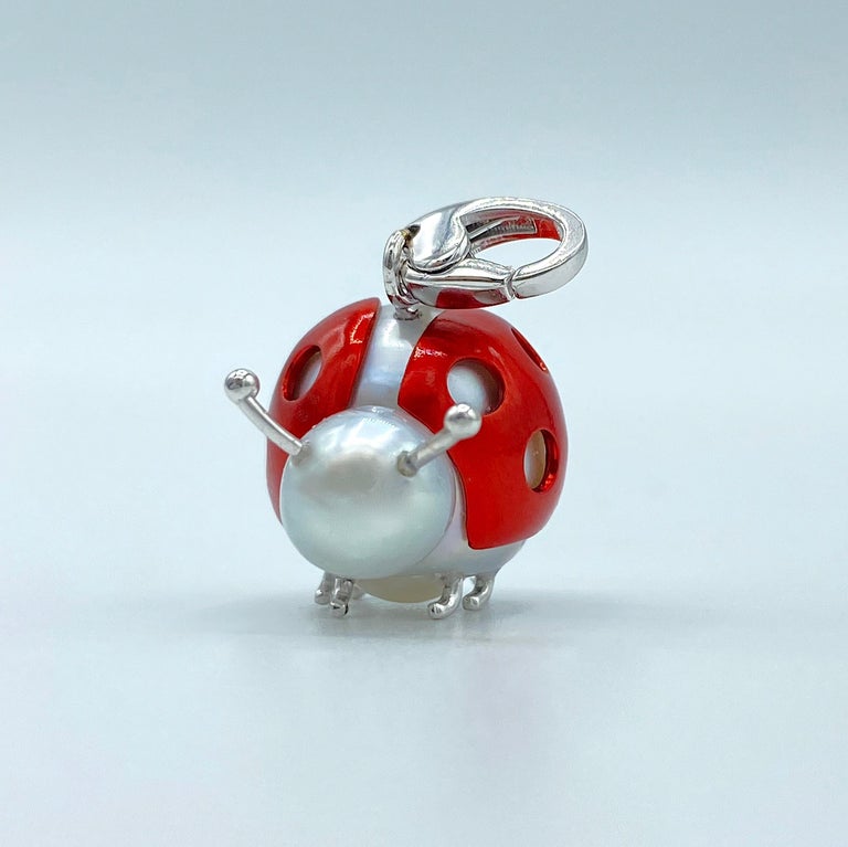 Ladybug or Ladybird 18 Karat Gold Australian Pearl Pendant Necklace or ...