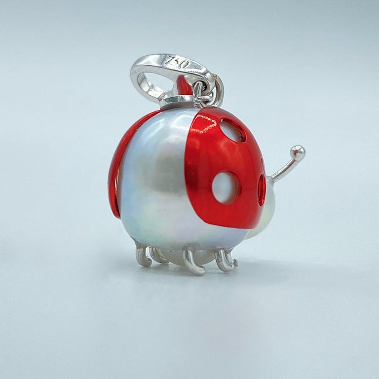 Ladybug or Ladybird 18 Karat Gold Australian Pearl Pendant Necklace or ...