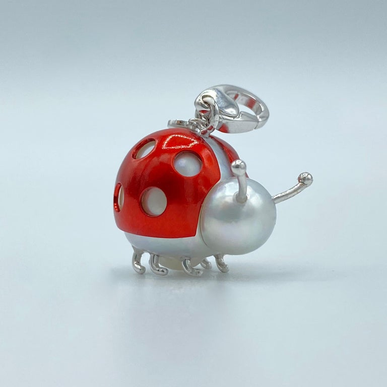 Ladybug or Ladybird 18 Karat Gold Australian Pearl Pendant Necklace or ...