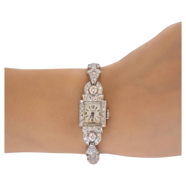 Ladys 14k White Gold Vintage Hamilton Diamond Watch at 1stDibs