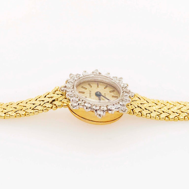 Ladies Dress Watch, Geneve Quartz 1.50 Carat Diamond Dial and Gold ...