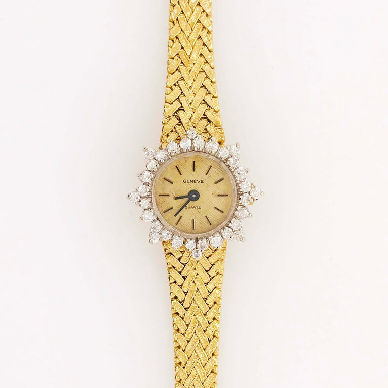 Ladies Dress Watch, Geneve Quartz 1.50 Carat Diamond Dial and Gold ...