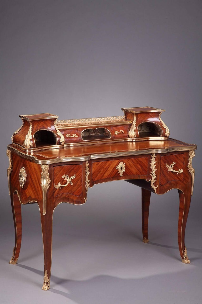 Wood Marquetry Desk in Louis XV Style For Sale at 1stDibs
