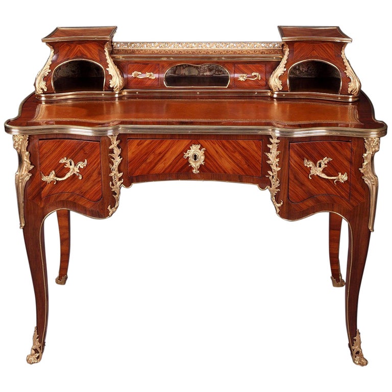 Wood Marquetry Desk in Louis XV Style For Sale at 1stDibs