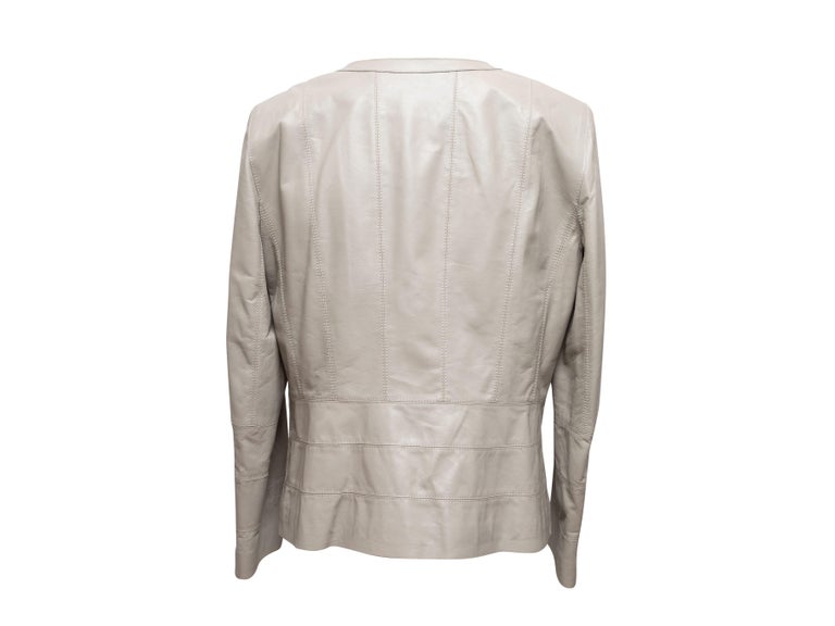Lafayette 148 Grey Collarless Leather Jacket For Sale at 1stDibs