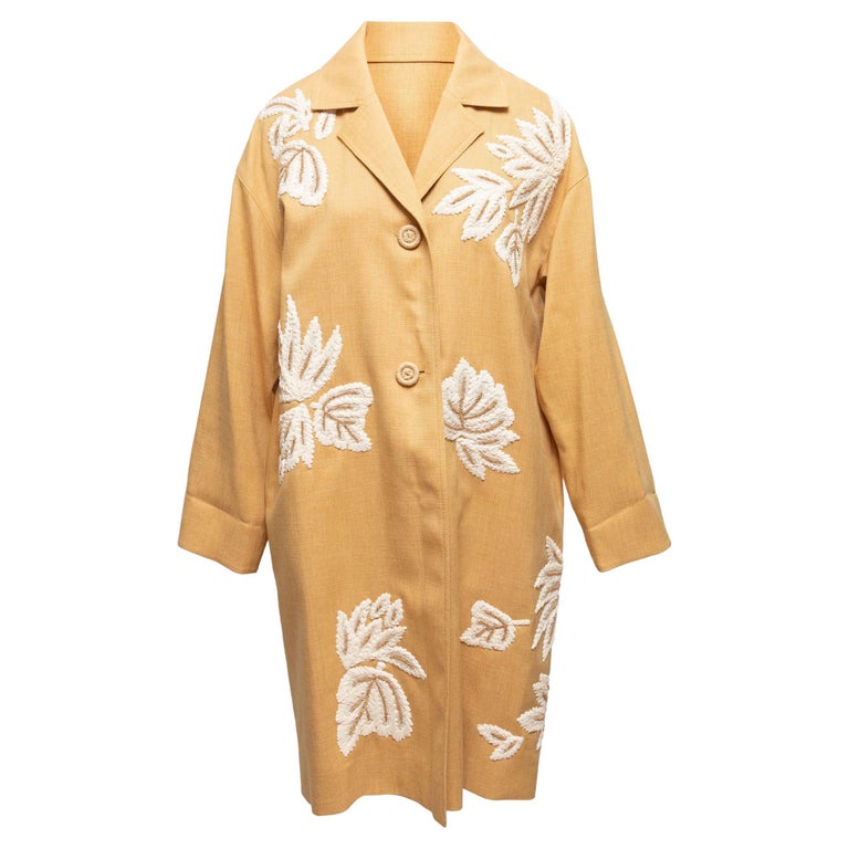 Lafayette 148 Mustard and White Beaded and Embroidered Coat For Sale at ...