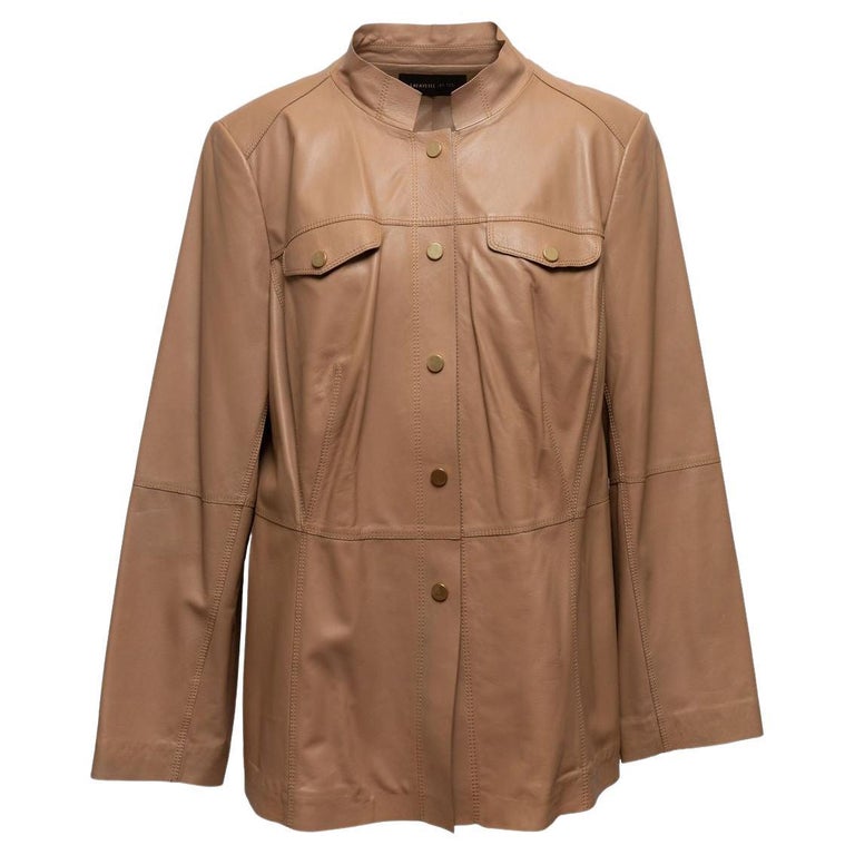 Lafayette 148 Tan Leather Shacket For Sale at 1stDibs