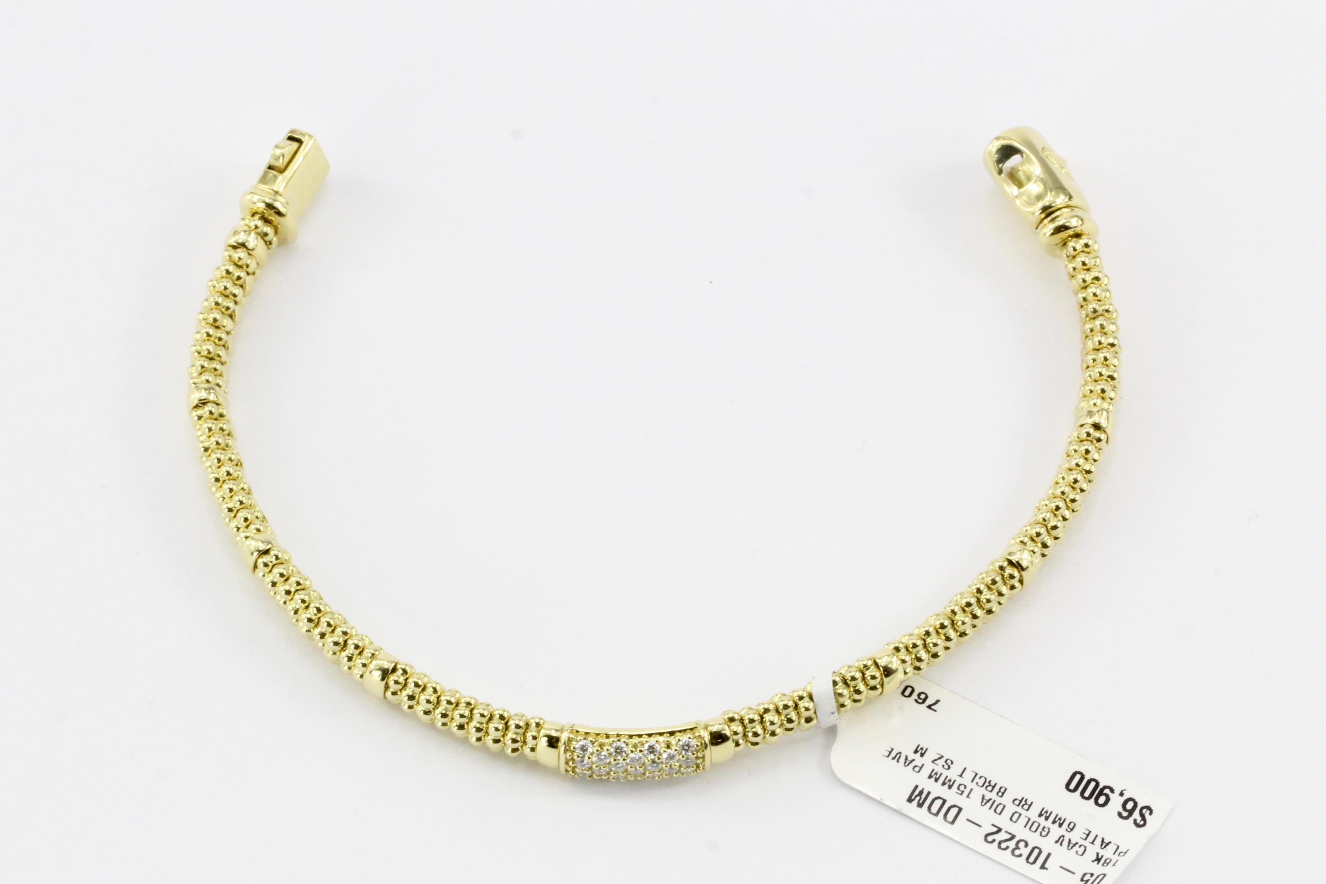 Lagos 18 Karat Yellow Gold Caviar Diamond Slim Station Bracelet at 1stDibs