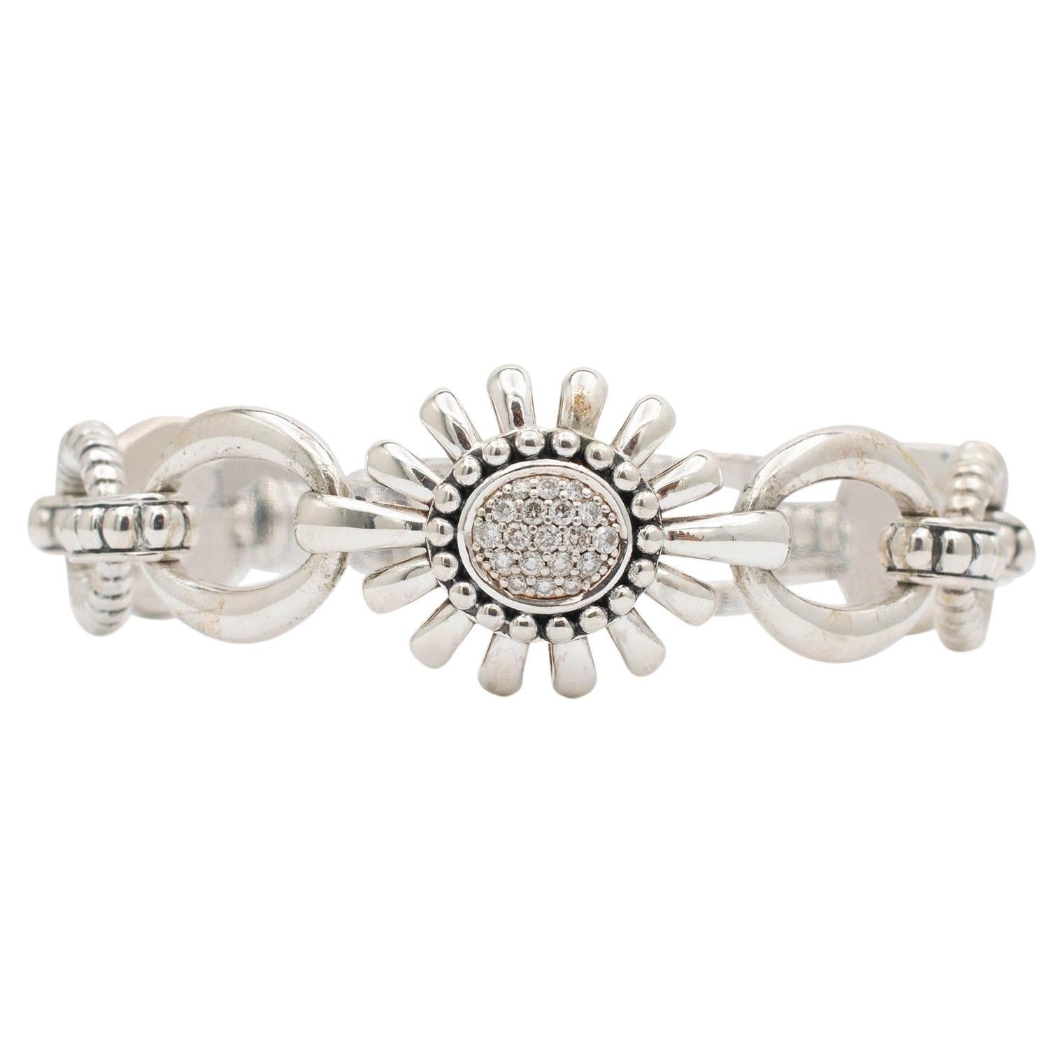 Lagos 925 Sterling Silver Diamond Flower Unisex Link Bracelet For Sale ...