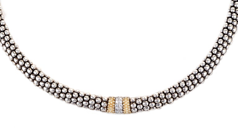 Lagos Caviar Beaded Single Station Diamond Sterling Silver 18 Karat YG ...