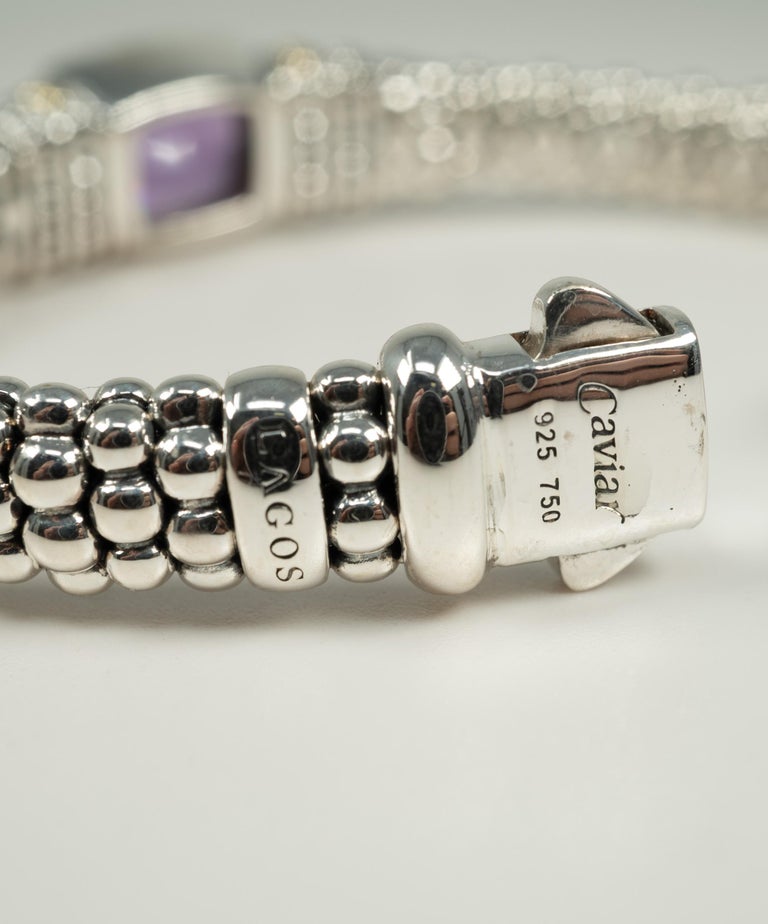 Lagos Caviar Yellow Gold Sterling Silver Amethyst Bracelet at 1stDibs