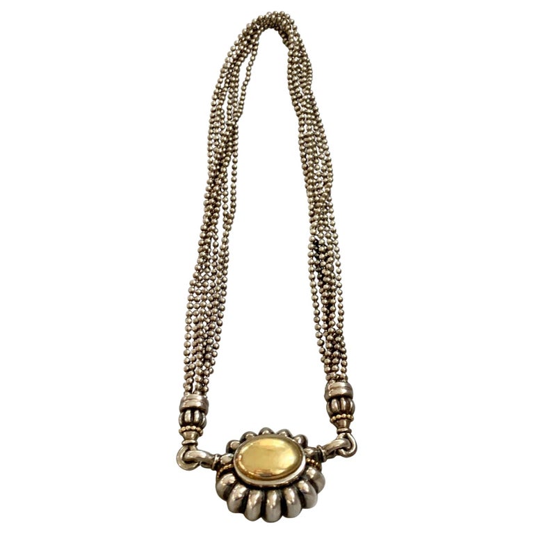 Lagos Signed Caviar Sterling and 18 Karat Yellow Gold Necklace For Sale ...