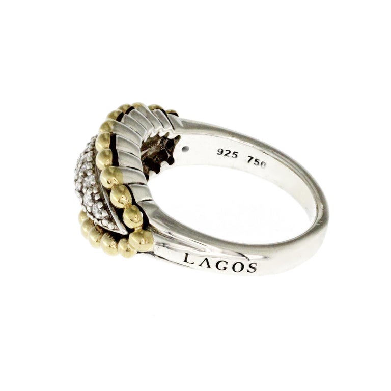Lagos Sterling 925 Silver and 18 Karat Yellow Gold Diamond Band at ...