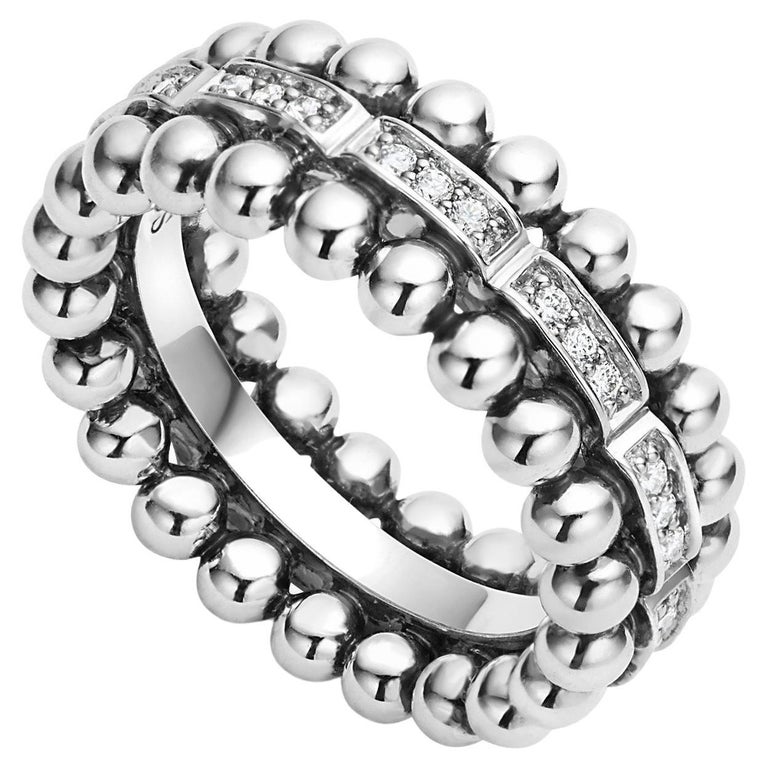 Lagos Sterling Silver and Diamond Caviar Spark Ring For Sale at 1stDibs
