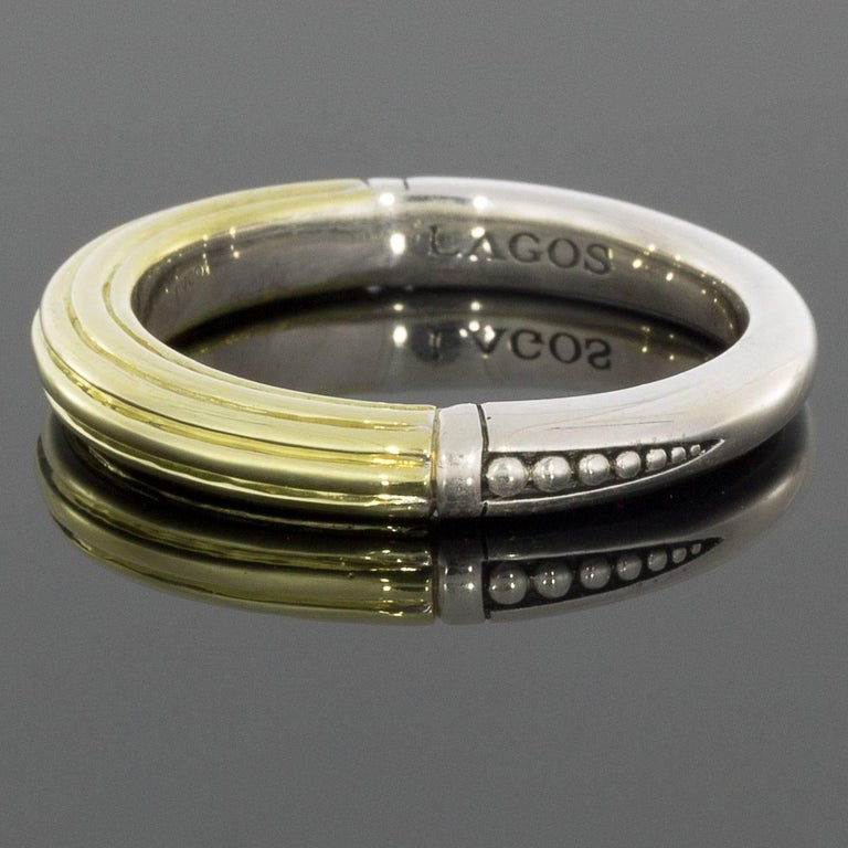 Lagos Yellow Gold and Sterling Silver Signature Caviar Fluted Stack ...