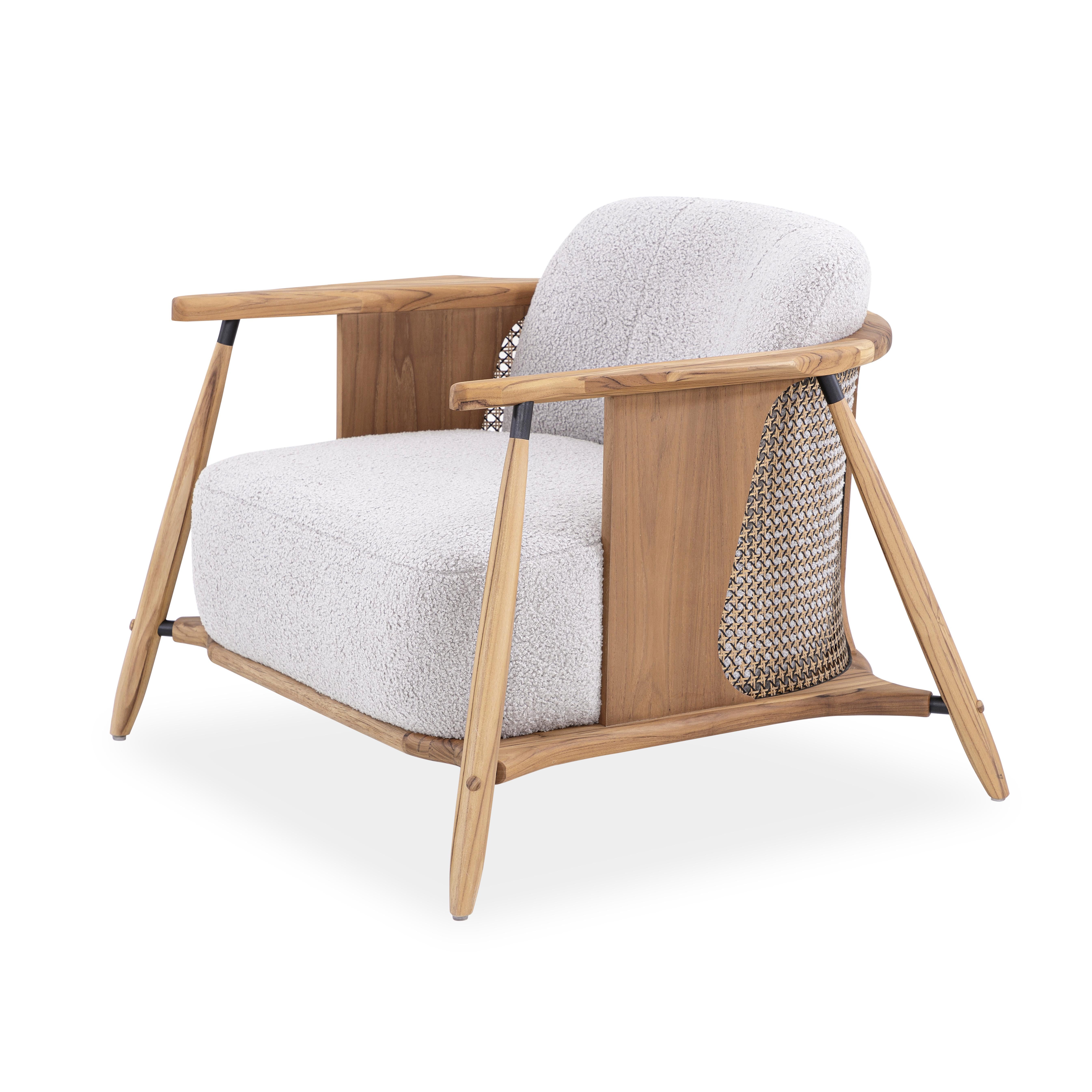 Laguna Occasional Chair in Light Gray Upholstered and Teak Wood Frame ...