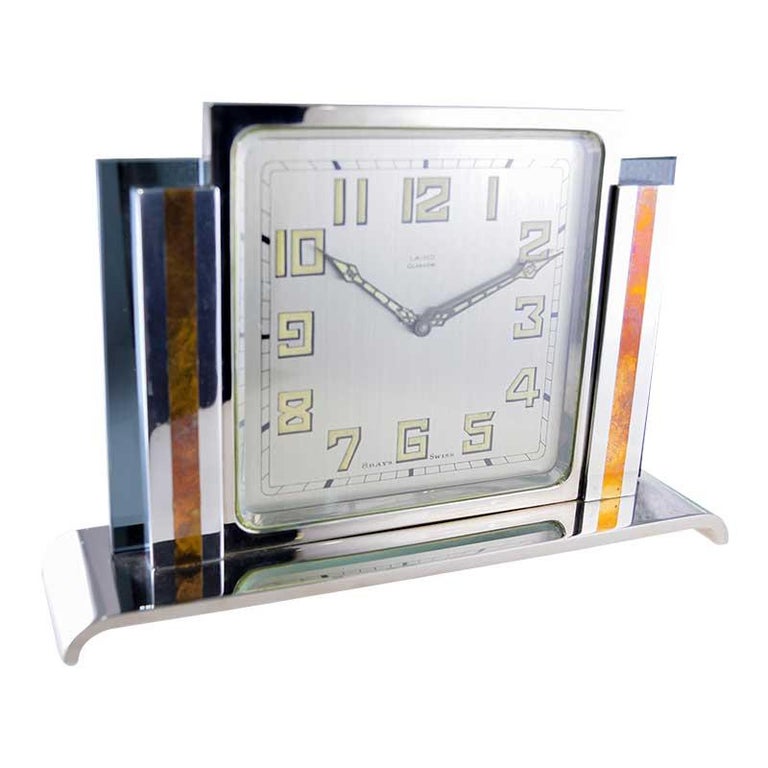 Laino Mixed Metal Art Deco Desk Clock with Original Dial and Hands 1930 ...