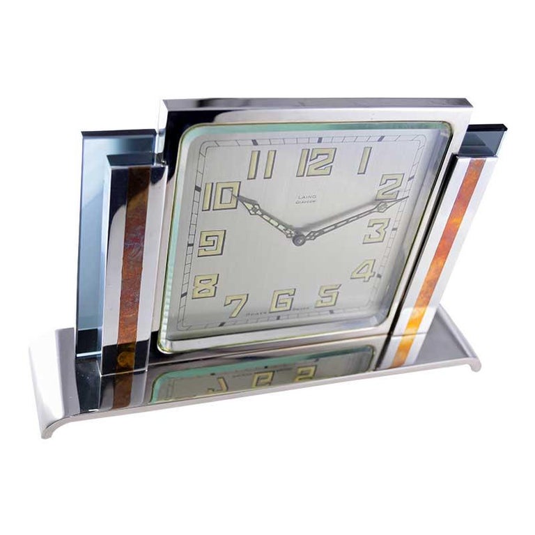 Laino Mixed Metal Art Deco Desk Clock with Original Dial and Hands 1930 ...