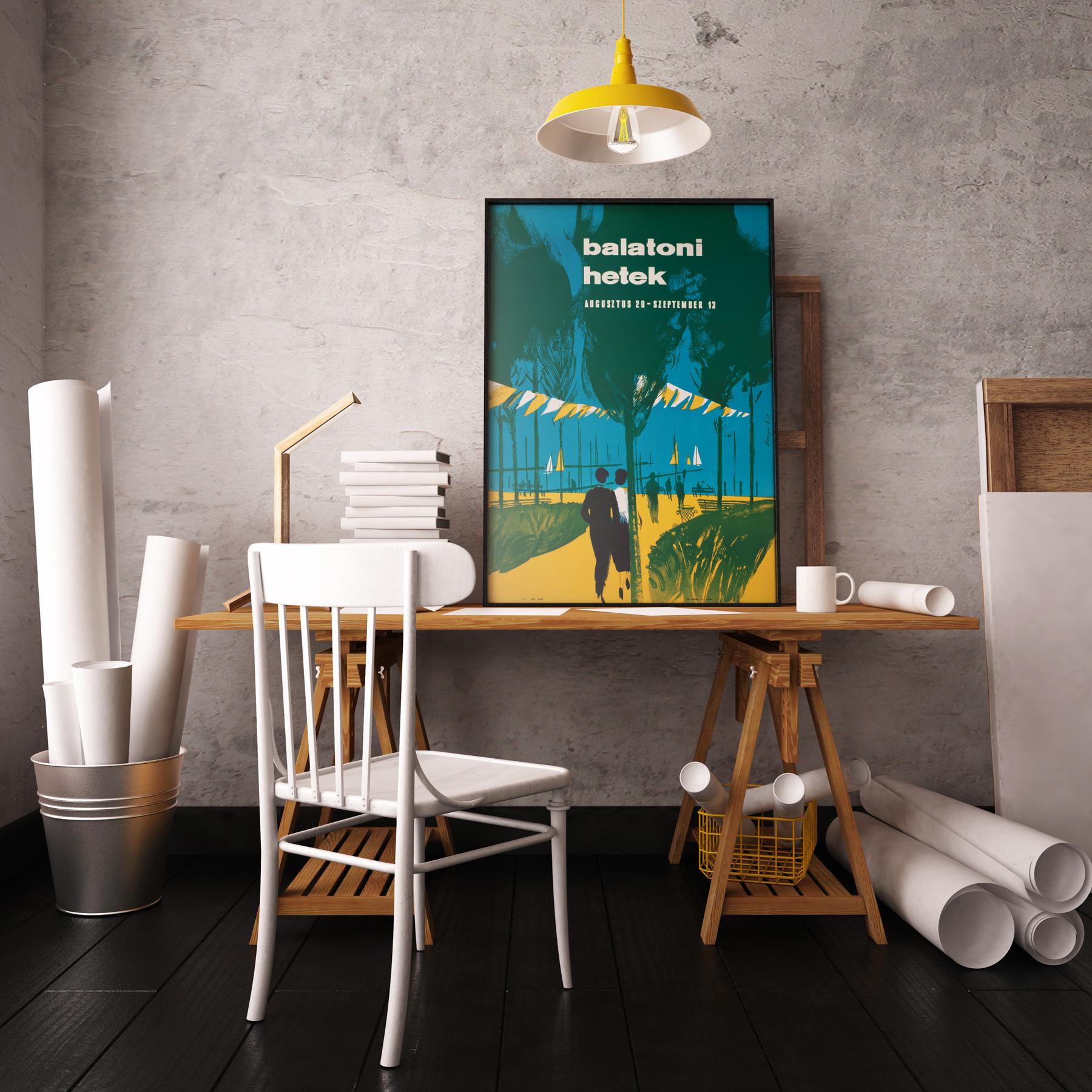 LAKE BALATON BALATONI HETEK 1959 Hungarian Travel Poster, ERNIE SANDOR ...