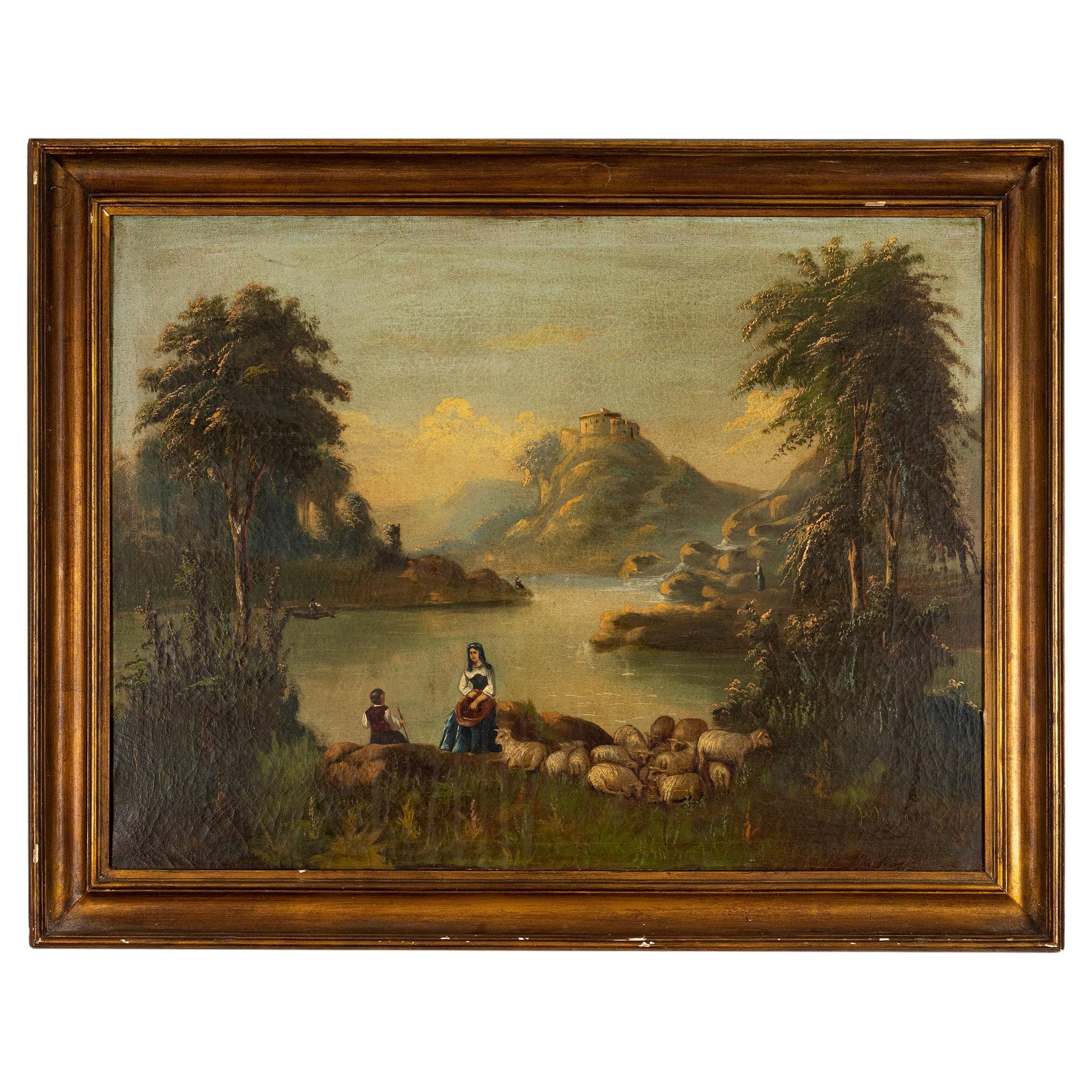 Lake Romanticism Painting, 19th Century For Sale at 1stDibs