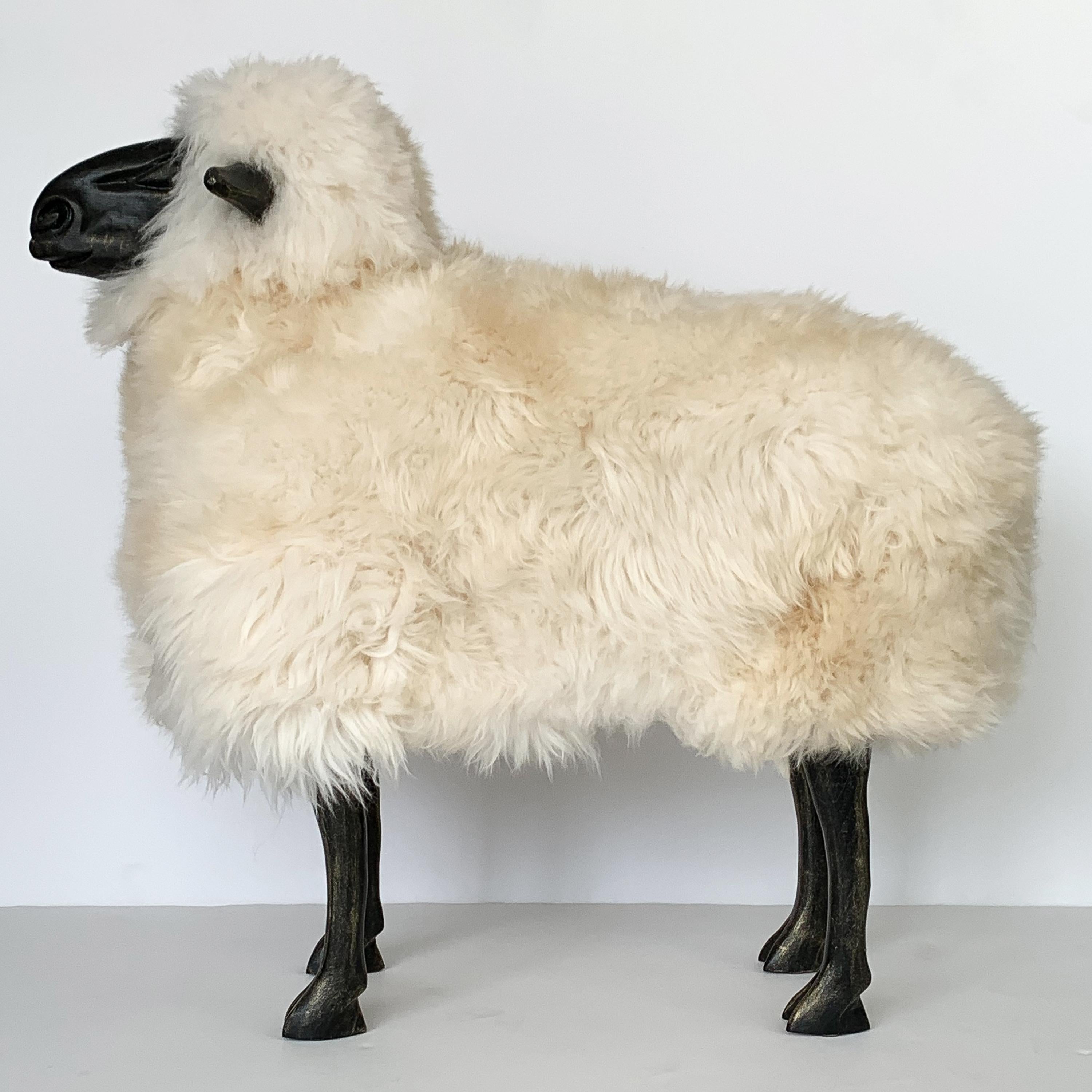 Carved Wooden Sheep in Natural Sheepskin For Sale at 1stDibs ...
