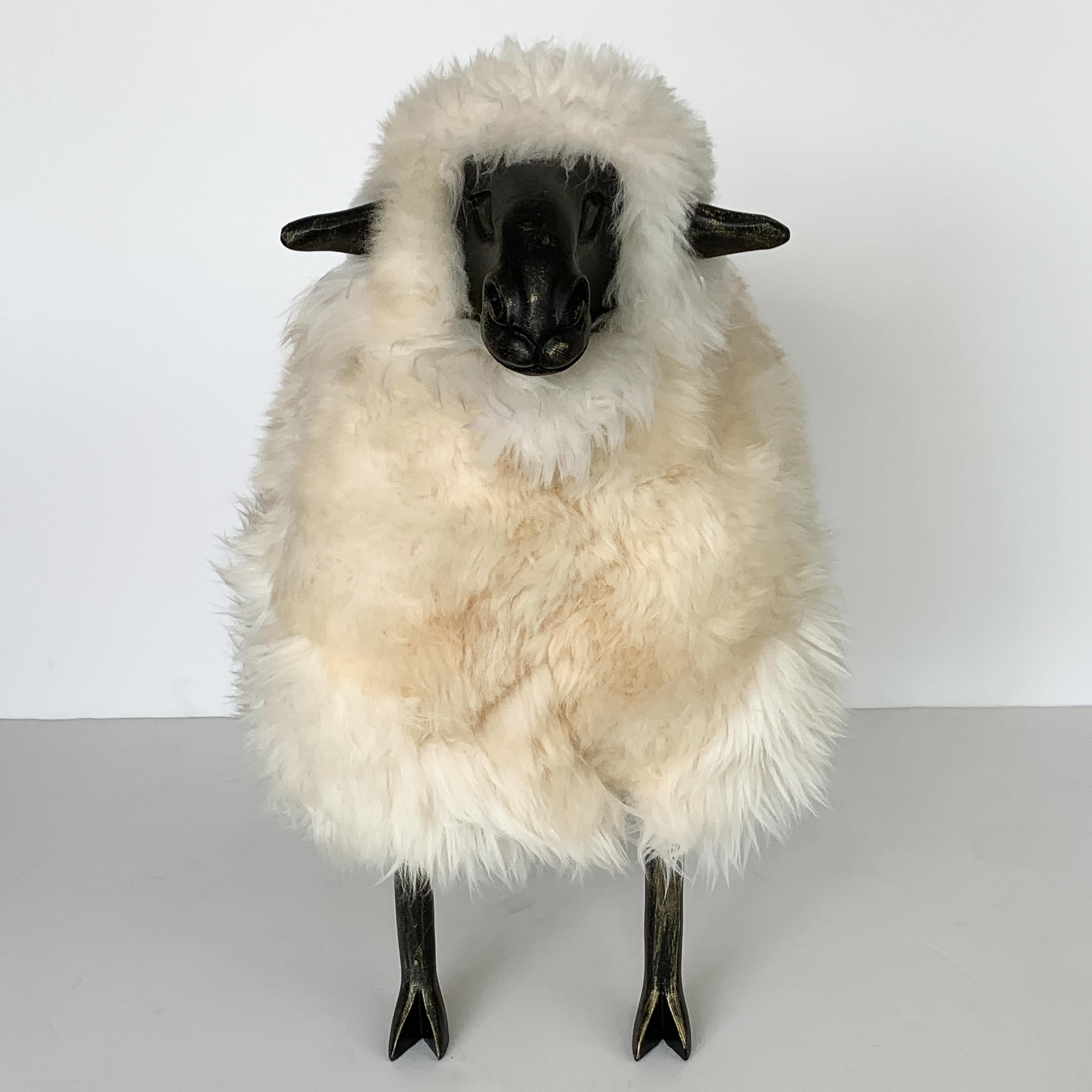 Carved Wooden Sheep in Natural Sheepskin For Sale at 1stDibs ...