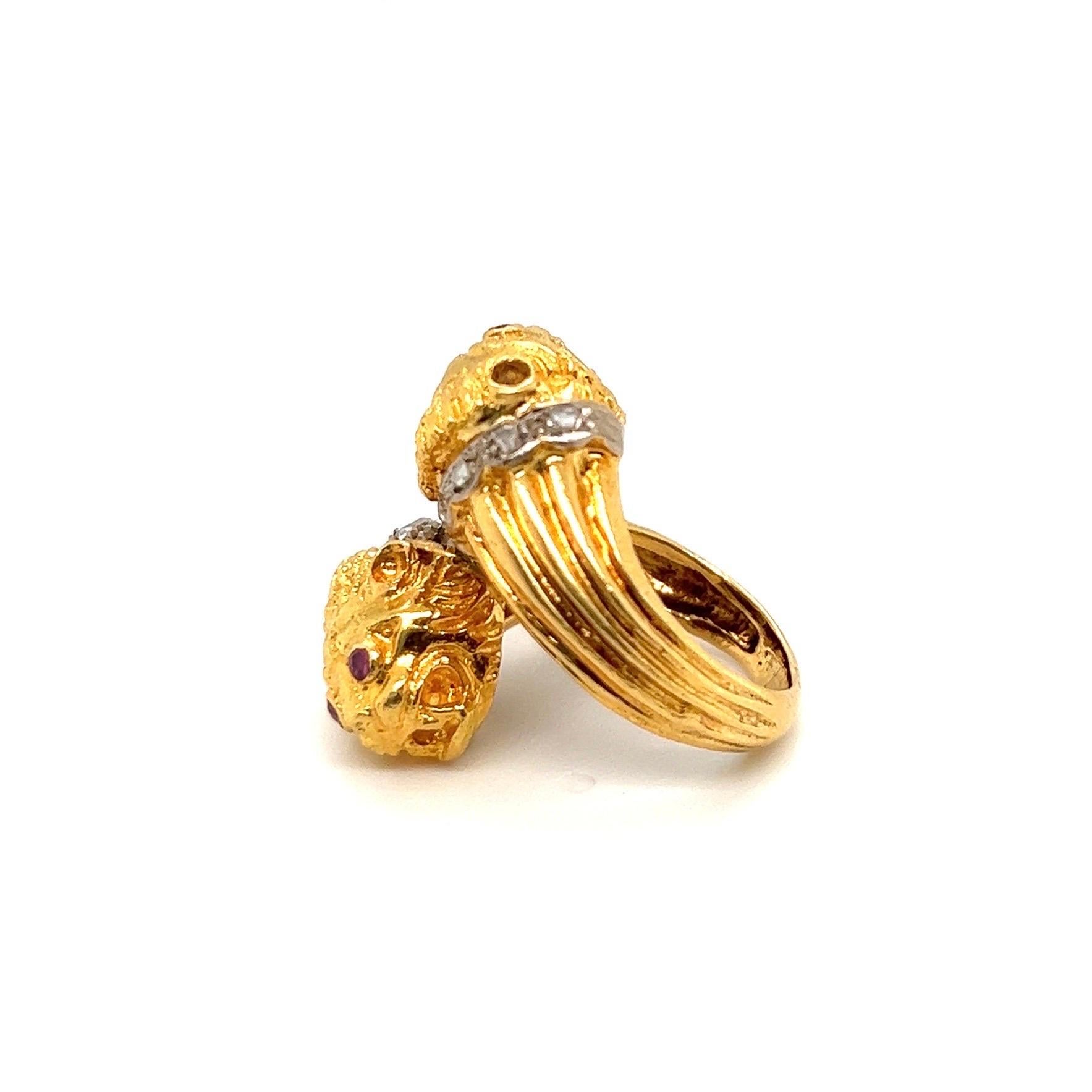 Lalaounis 18 Karat Gold Ruby and Diamond Two-Headed Chimera Ring For ...