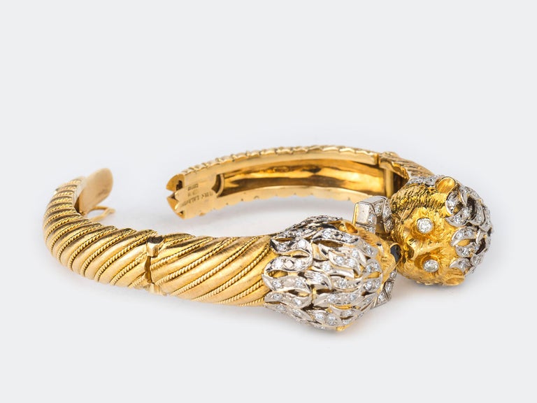 Lalaounis Gold, Diamond, and Sapphire Loin Head Bangle at 1stDibs