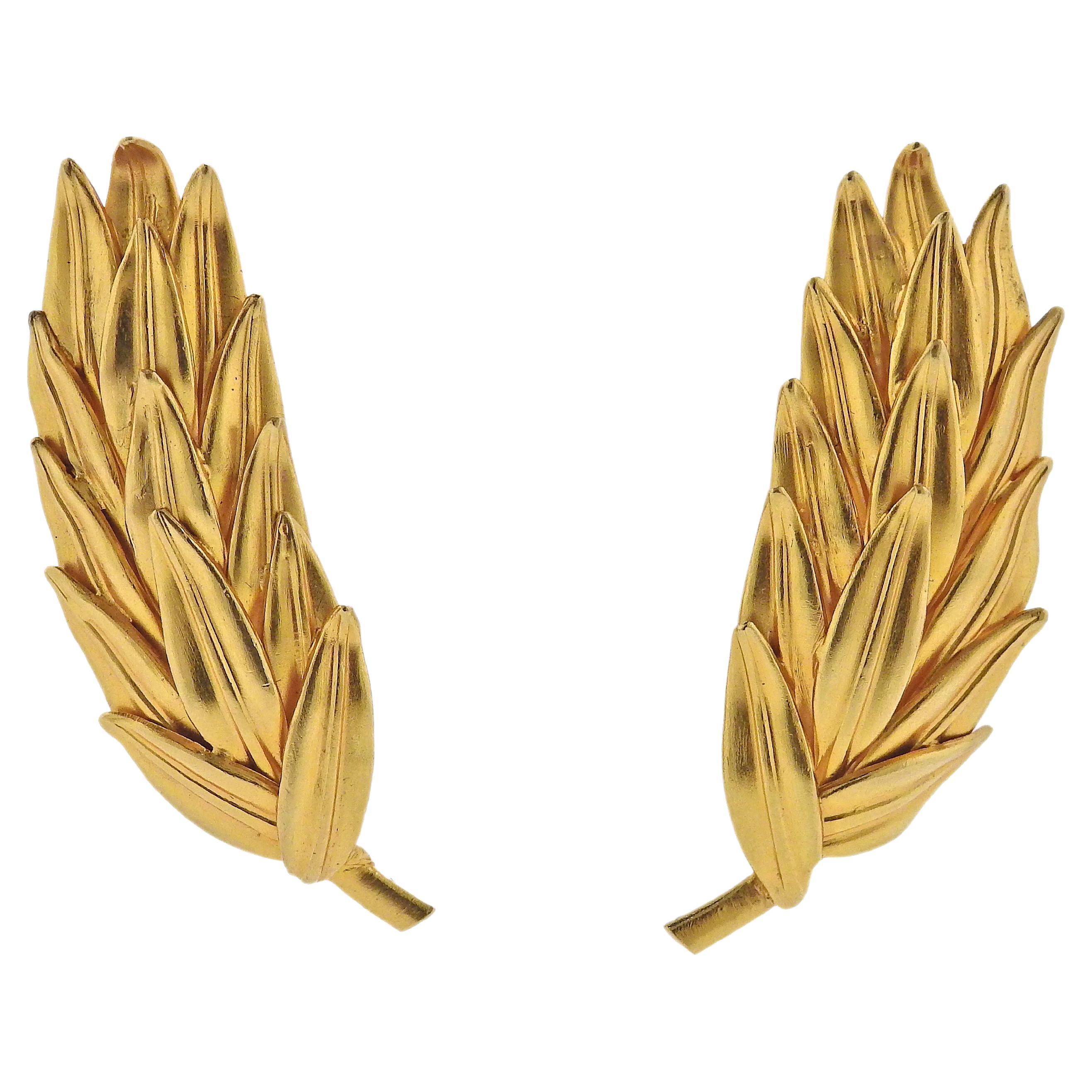 Lalaounis Greece Feather Gold Earrings at 1stDibs | greek feather