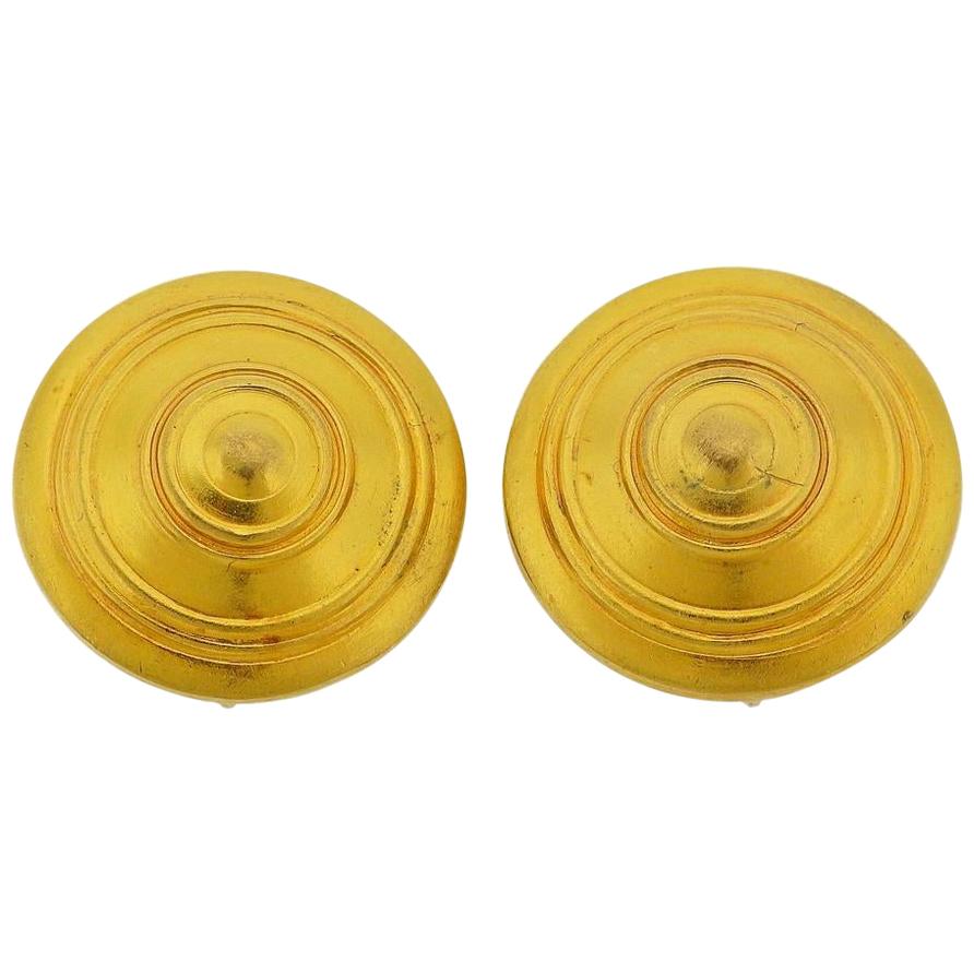 Lalaounis Greece Gold Button Earrings at 1stDibs