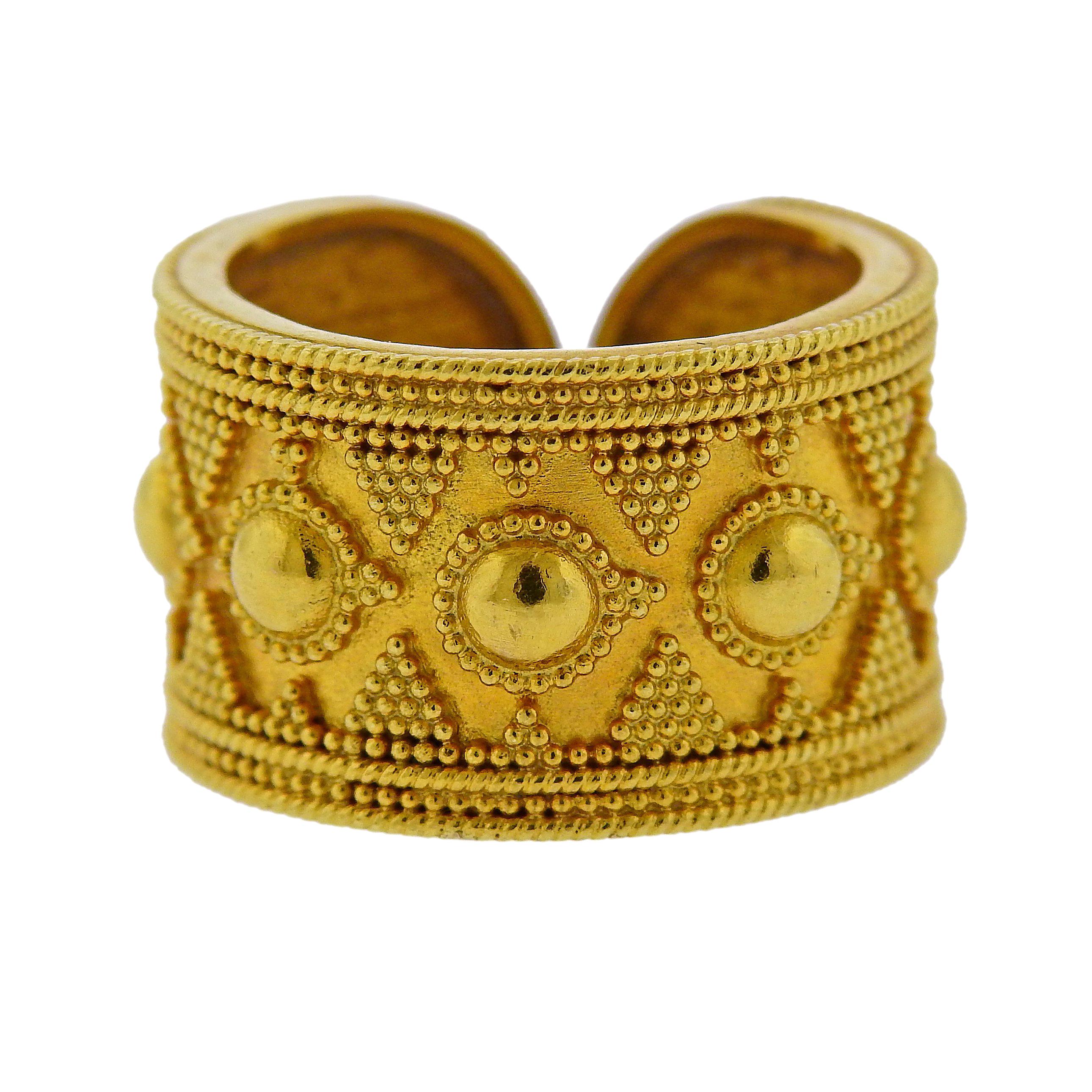Lalaounis Greece Gold Cuff Band Ring at 1stDibs