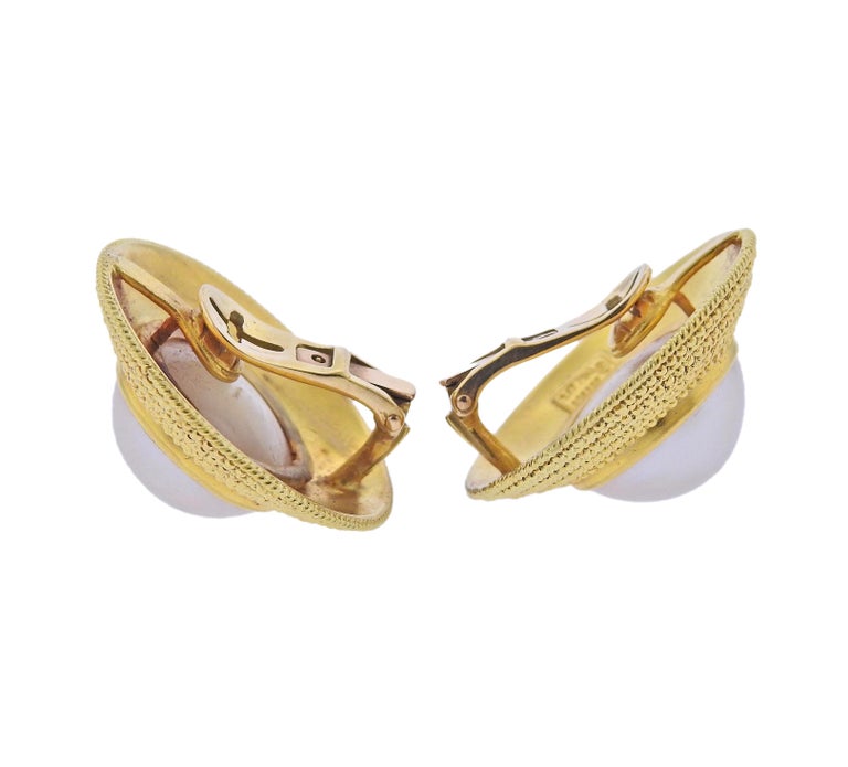 Lalaounis Greece Pearl Gold Large Earrings For Sale at 1stDibs