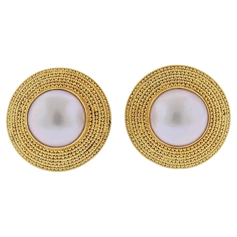 Lalaounis Greece Pearl Gold Large Earrings For Sale at 1stDibs