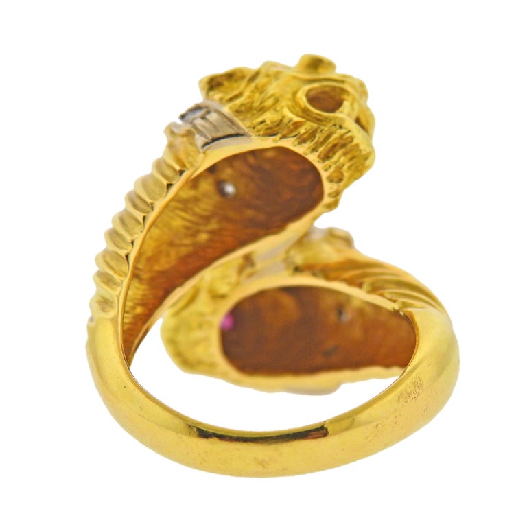 Lalaounis Greece Ruby Diamond Gold Chimera Bypass Ring at 1stDibs