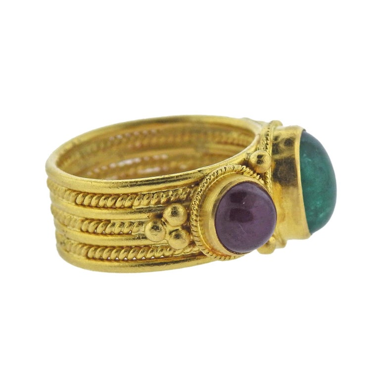 Lalaounis Greece Ruby Emerald Gold Ring at 1stDibs