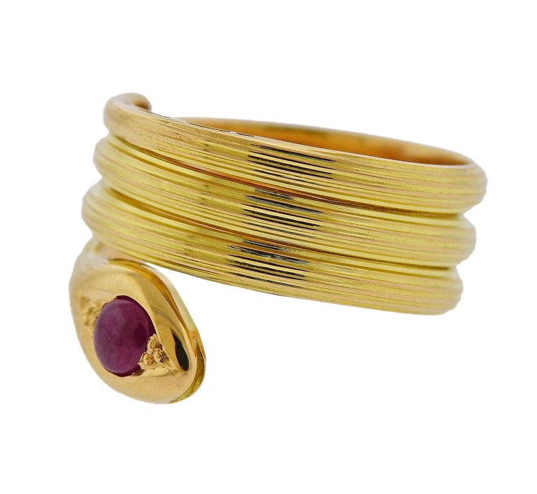 Lalaounis Greece Ruby Gold Snake Wrap Ring For Sale at 1stDibs