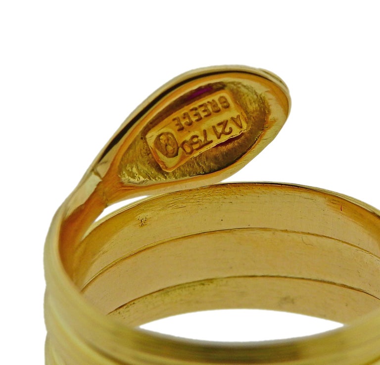 Lalaounis Greece Ruby Gold Snake Wrap Ring For Sale at 1stDibs