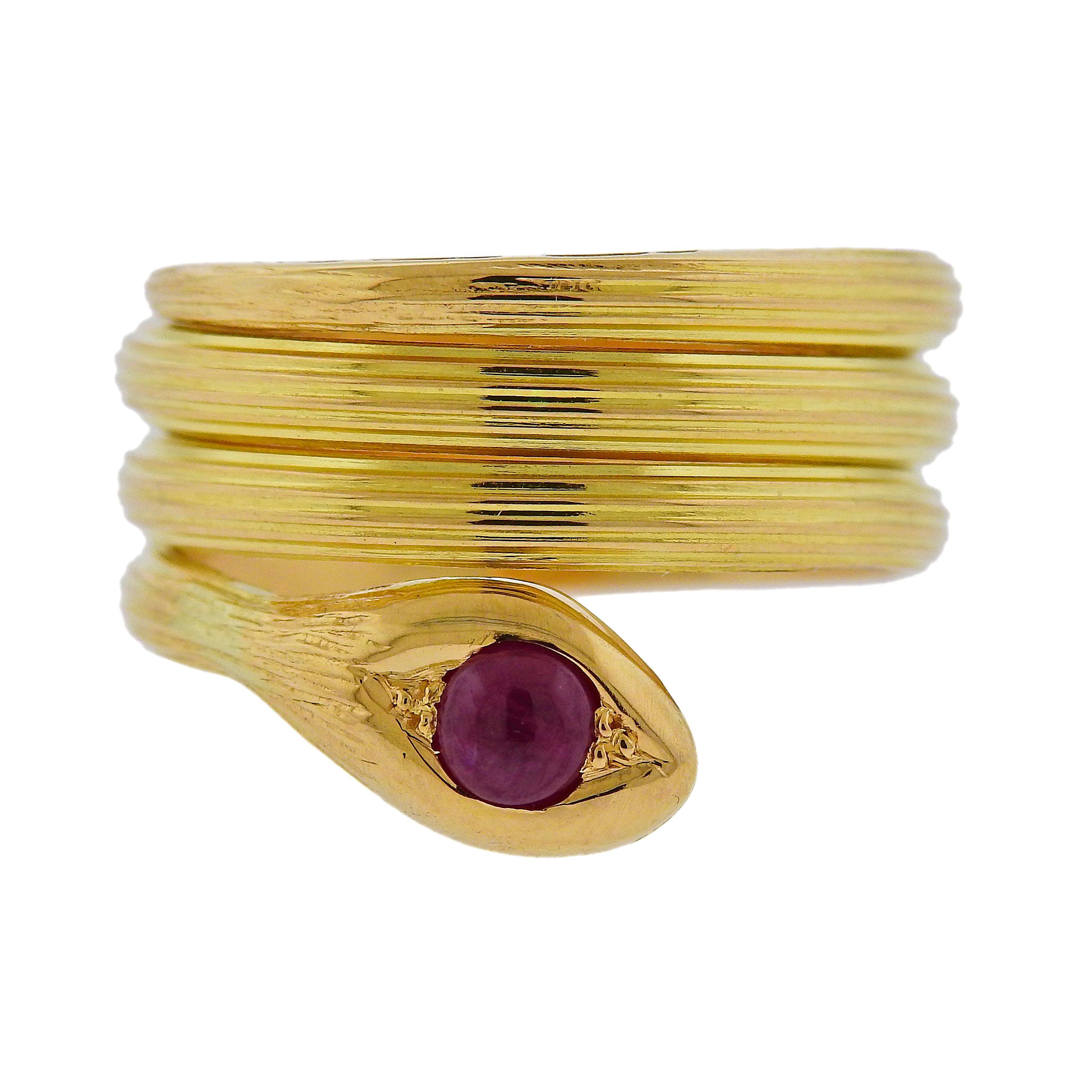 Lalaounis Greece Ruby Gold Snake Wrap Ring For Sale at 1stDibs