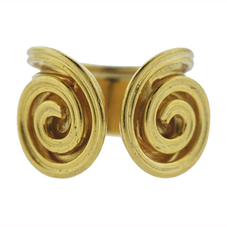 Lalaounis Greece Swirl Motif Gold Cuff Ring at 1stDibs