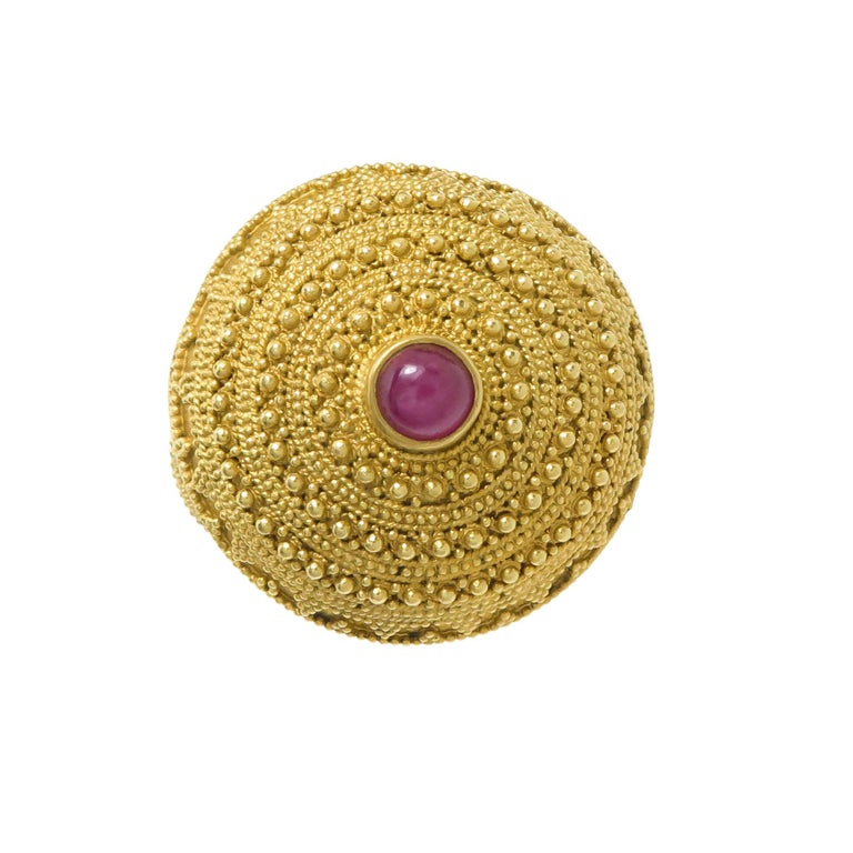Lalaounis Large Yellow Gold and Ruby Dome Ring at 1stDibs | lalaounis rings