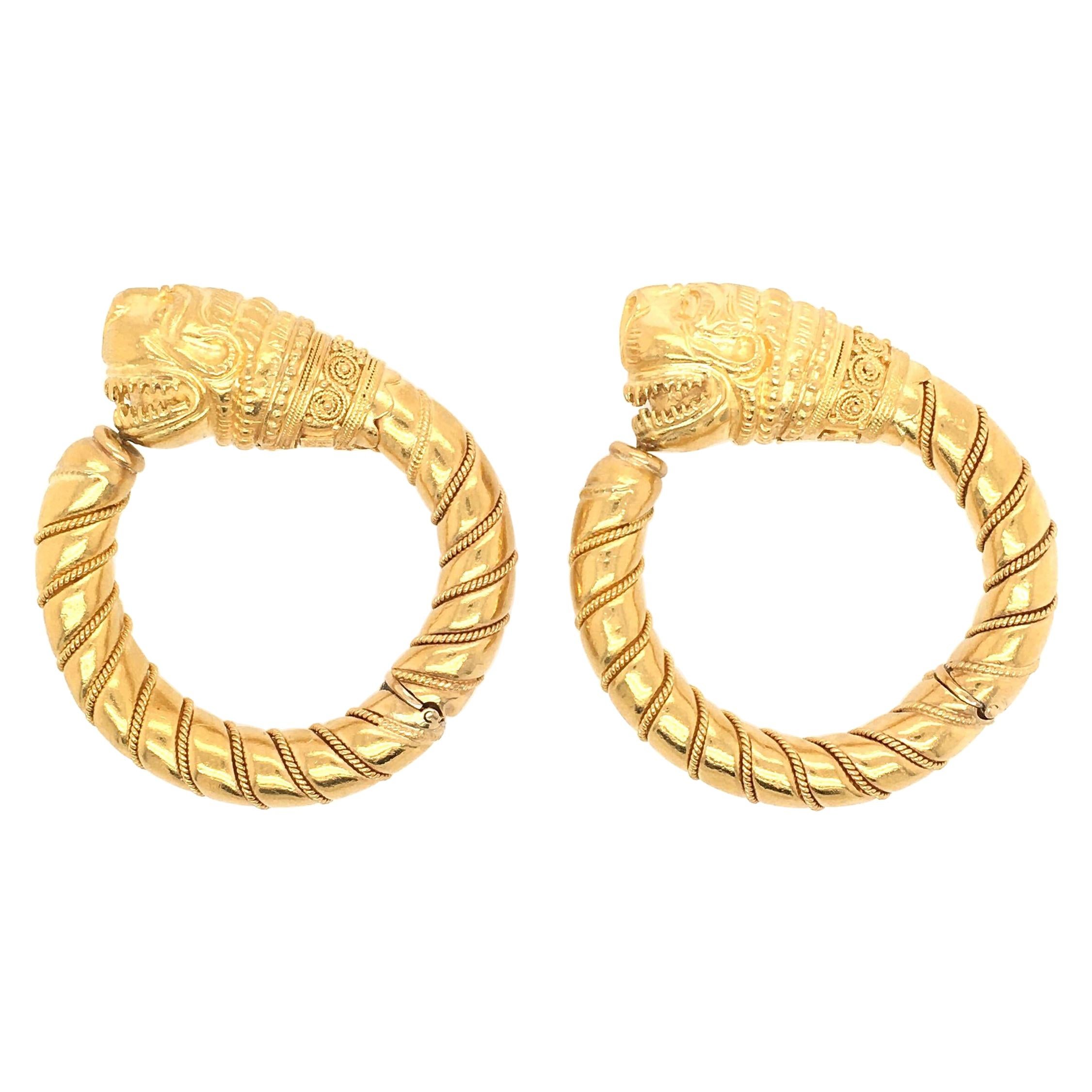 Ilias Lalaounis 18 Karat Yellow Gold Ruby and Diamond Chimera Earrings at 1stDibs