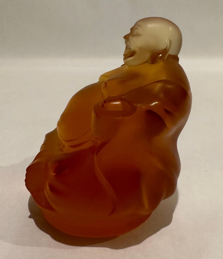 Lalique Amber Crystal Model Of A Seated "Happy Buddha" For Sale at 1stDibs