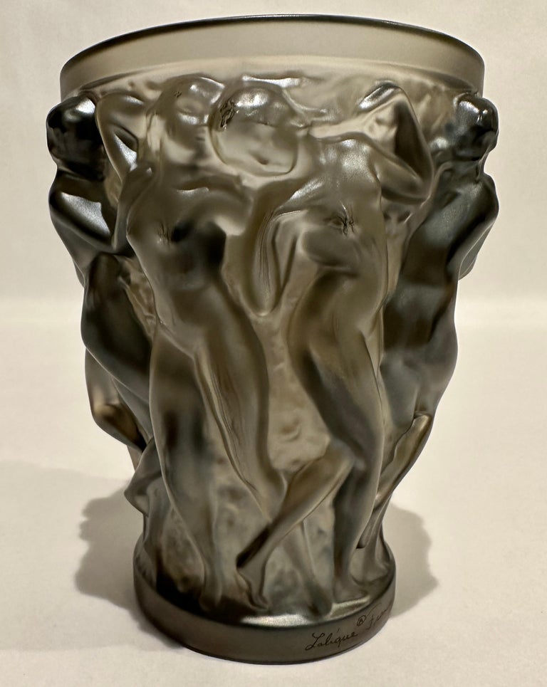 Lalique Bacchantes Crystal Vase in Bronze For Sale at 1stDibs